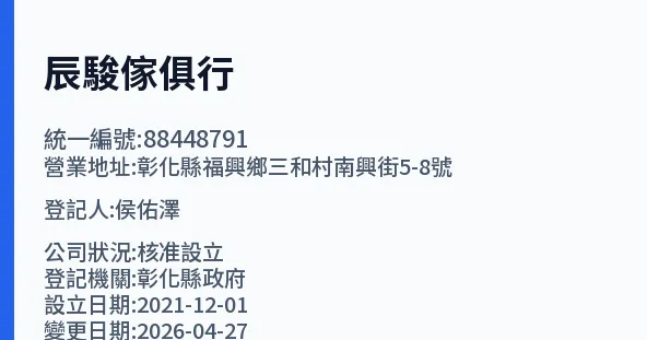 辰駿傢俱行的照片-統編 88448791(彰化縣) 公司登記資料與營業項目詳細圖表