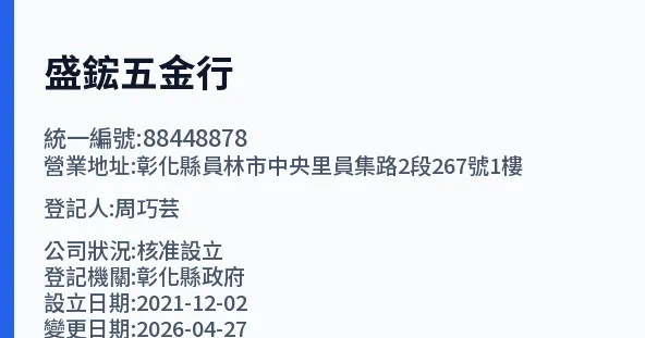盛鋐五金行的照片-統編 88448878(彰化縣) 公司登記資料與營業項目詳細圖表