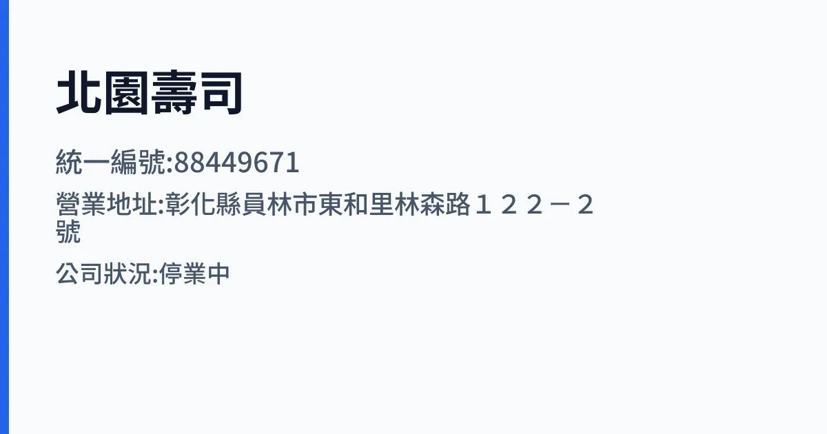北園壽司 - 統編 88449671(彰化縣) 公司登記資料與營業項目詳細圖表