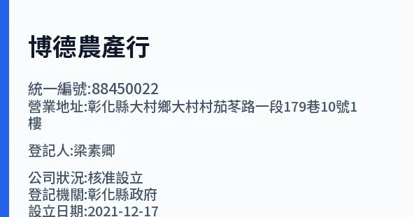 博德農產行的照片-統編 88450022(彰化縣) 公司登記資料與營業項目詳細圖表