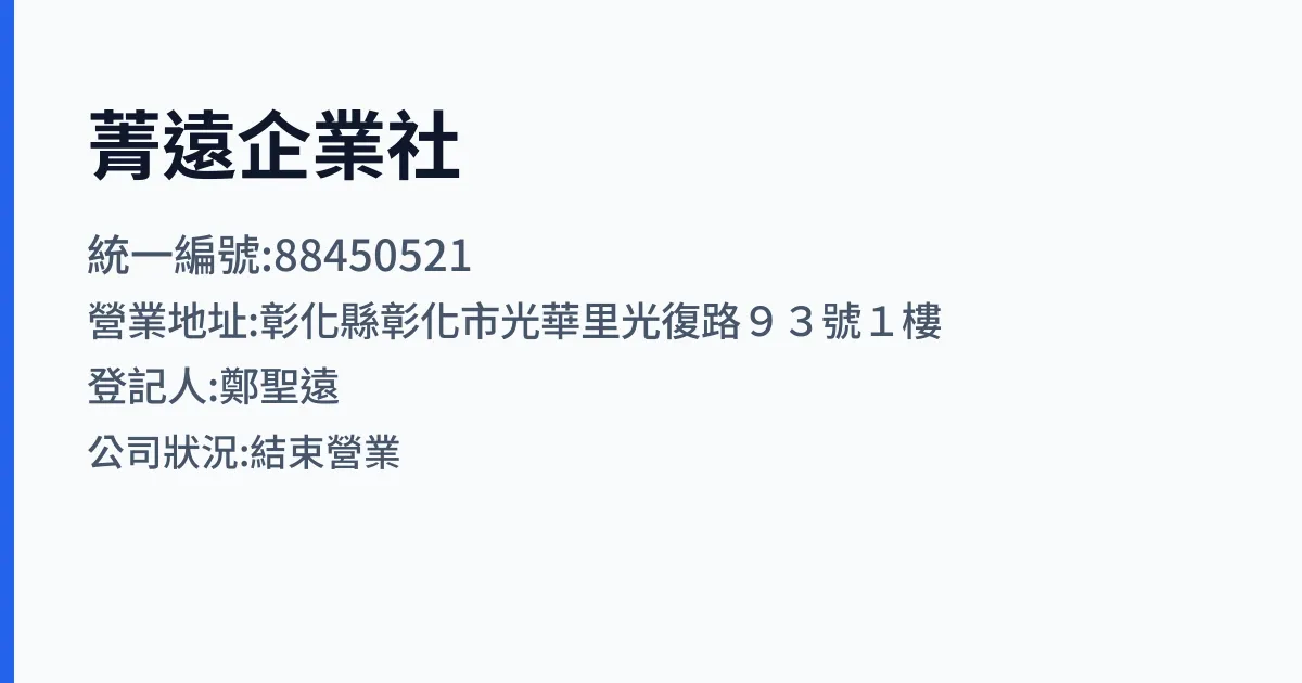 菁遠企業社 - 統編 88450521(彰化縣) 公司登記資料與營業項目詳細圖表