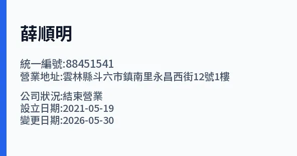 薛順明的照片-統編 88451541(雲林縣) 公司登記資料與營業項目詳細圖表