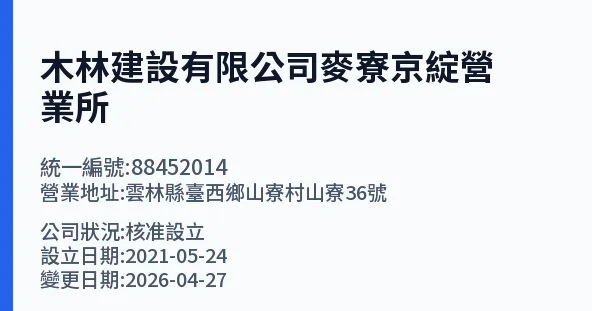 木林建設有限公司麥寮京綻營業所的照片-統編 88452014(雲林縣) 公司登記資料與營業項目詳細圖表