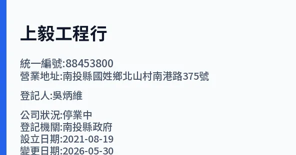 上毅工程行的照片-統編 88453800(南投縣) 公司登記資料與營業項目詳細圖表