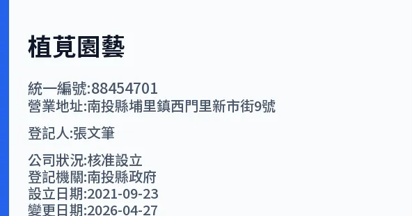 植莧園藝的照片-統編 88454701(南投縣) 公司登記資料與營業項目詳細圖表