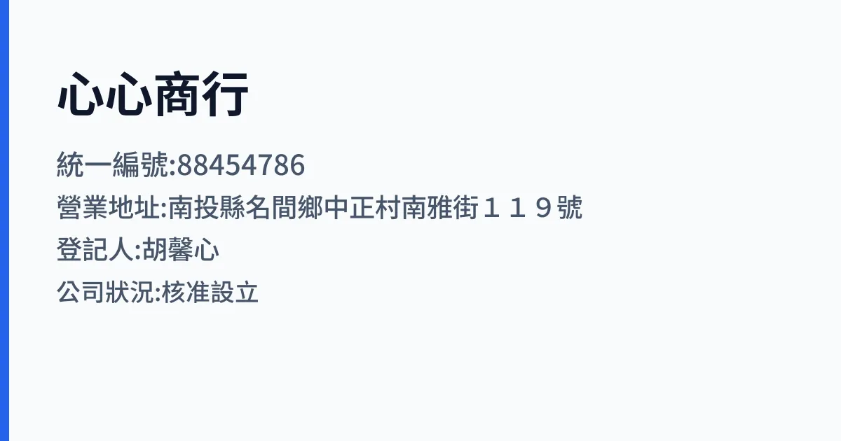 心心商行 - 統編 88454786(南投縣) 公司登記資料與營業項目詳細圖表