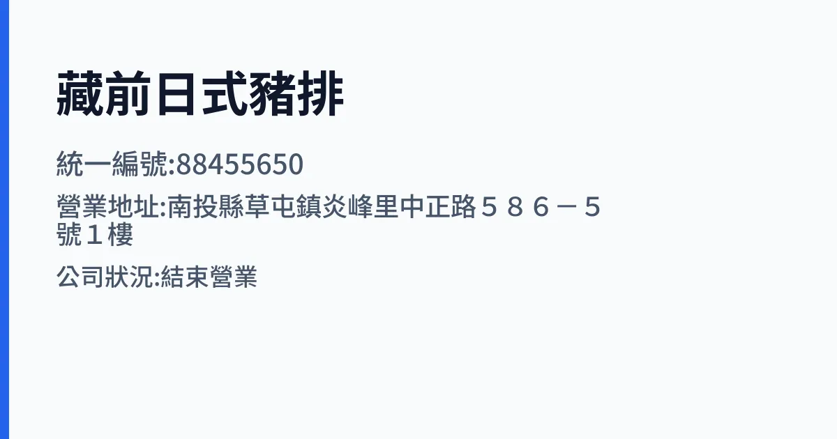 藏前日式豬排 - 統編 88455650(南投縣) 公司登記資料與營業項目詳細圖表