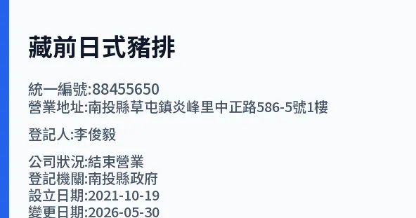 藏前日式豬排的照片-統編 88455650(南投縣) 公司登記資料與營業項目詳細圖表
