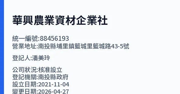 華興農業資材企業社的照片-統編 88456193(南投縣) 公司登記資料與營業項目詳細圖表