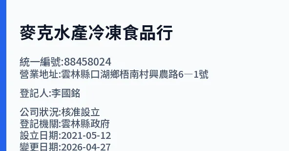 麥克水產冷凍食品行的照片-統編 88458024(雲林縣) 公司登記資料與營業項目詳細圖表