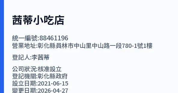 茜蒂小吃店的照片-統編 88461196(彰化縣) 公司登記資料與營業項目詳細圖表