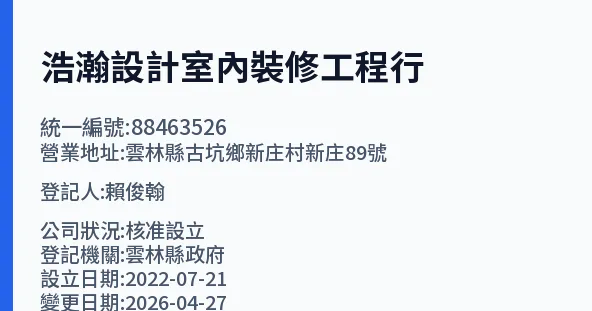 浩瀚設計室內裝修工程行的照片-統編 88463526(雲林縣) 公司登記資料與營業項目詳細圖表