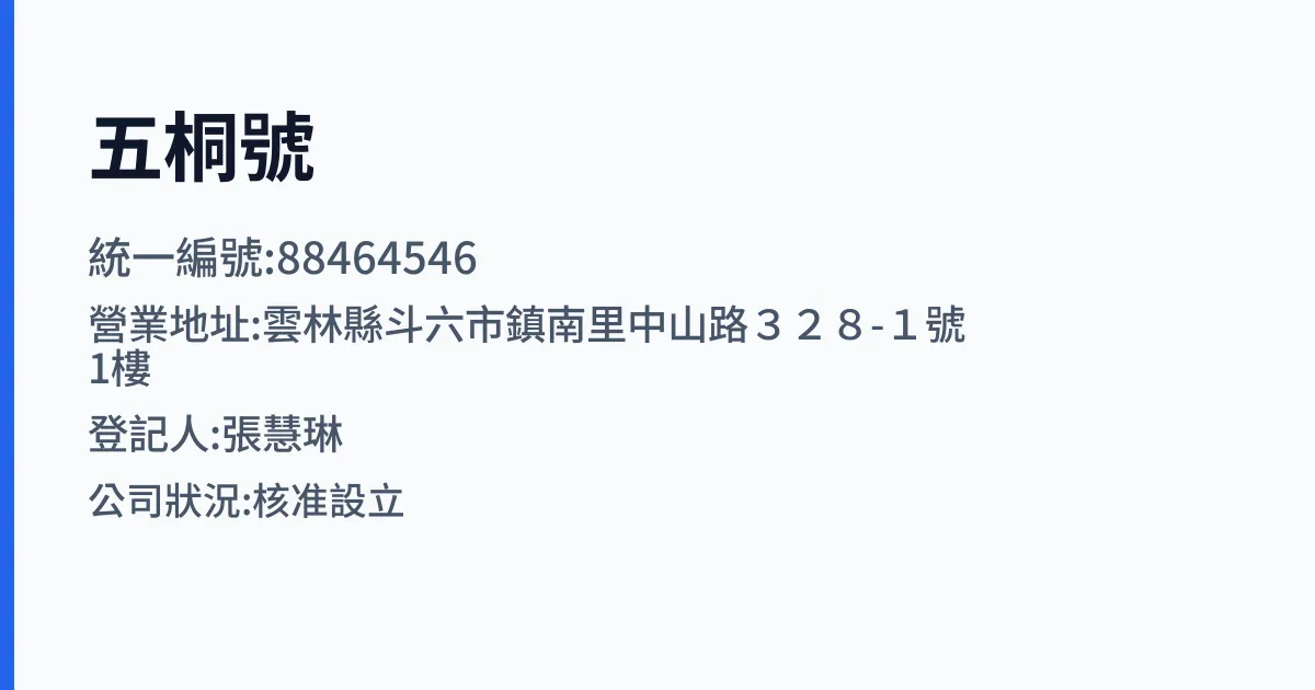 五桐號 - 統編 88464546(雲林縣) 公司登記資料與營業項目詳細圖表