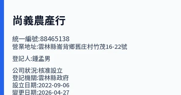 尚義農產行的照片-統編 88465138(雲林縣) 公司登記資料與營業項目詳細圖表