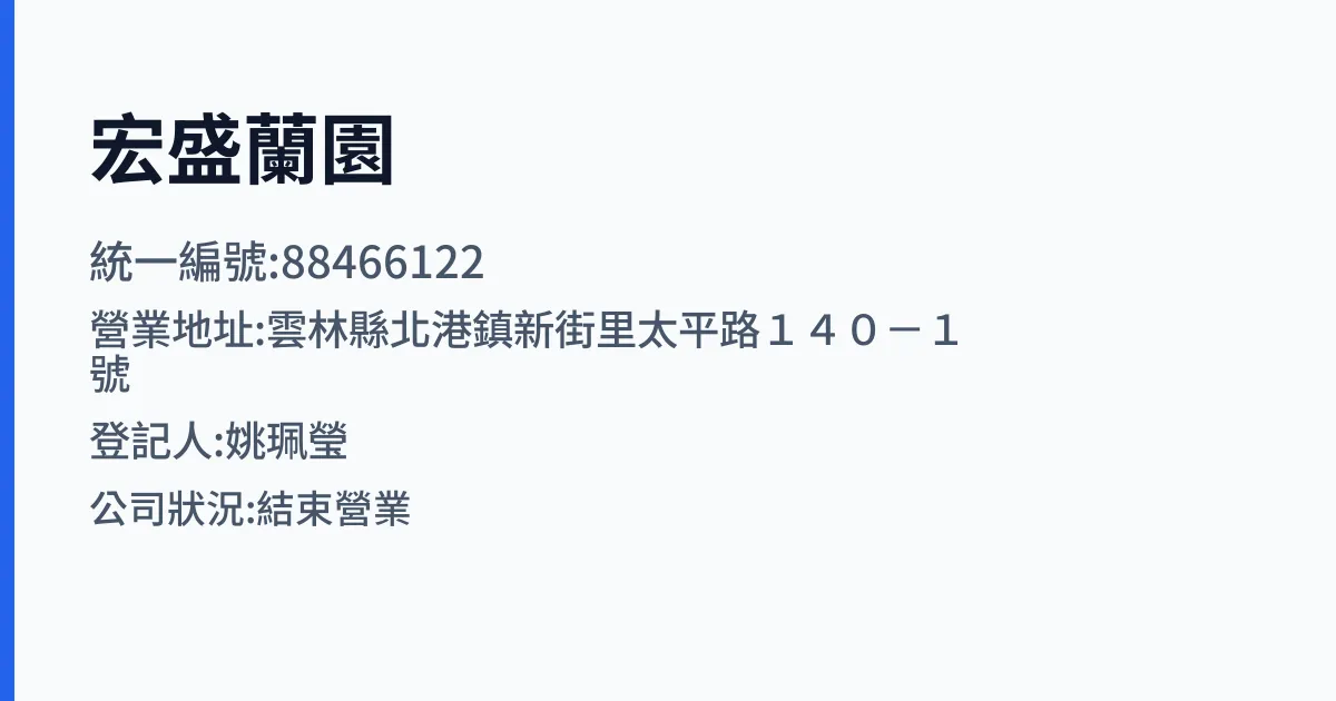 宏盛蘭園 - 統編 88466122(雲林縣) 公司登記資料與營業項目詳細圖表