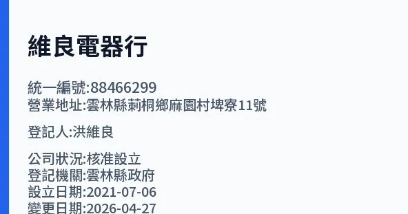 維良電器行的照片-統編 88466299(雲林縣) 公司登記資料與營業項目詳細圖表