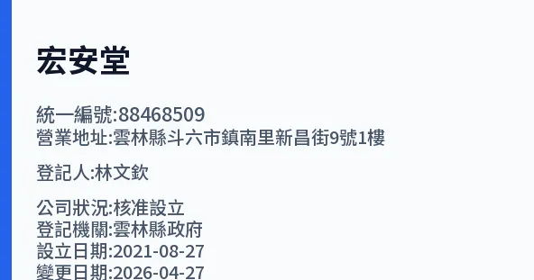 宏安堂的照片-統編 88468509(雲林縣) 公司登記資料與營業項目詳細圖表