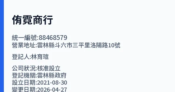侑霓商行的照片-統編 88468579(雲林縣) 公司登記資料與營業項目詳細圖表