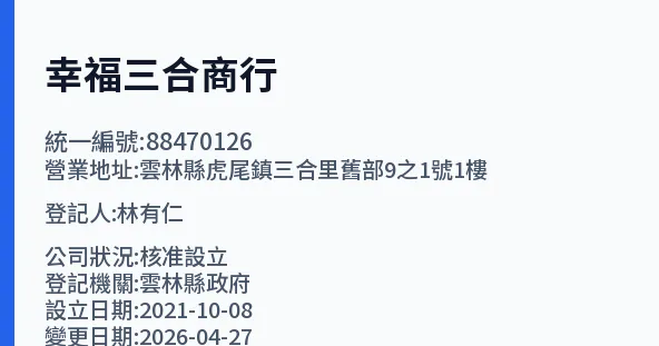 幸福三合商行的照片-統編 88470126(雲林縣) 公司登記資料與營業項目詳細圖表