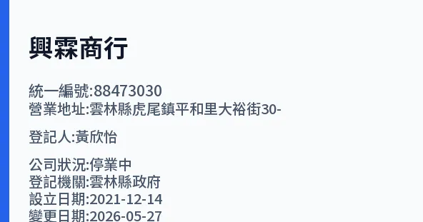 興霖商行的照片-統編 88473030(雲林縣) 公司登記資料與營業項目詳細圖表