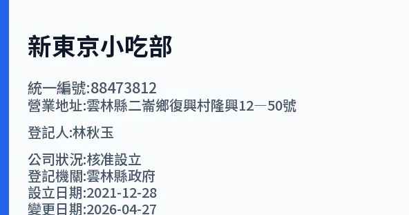 新東京小吃部的照片-統編 88473812(雲林縣) 公司登記資料與營業項目詳細圖表
