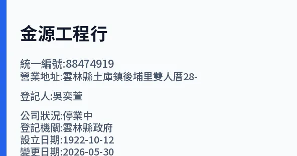 金源工程行的照片-統編 88474919(雲林縣) 公司登記資料與營業項目詳細圖表