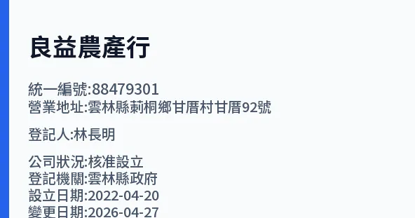 良益農產行的照片-統編 88479301(雲林縣) 公司登記資料與營業項目詳細圖表