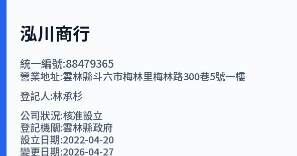 泓川商行的照片-統編 88479365(雲林縣) 公司登記資料與營業項目詳細圖表