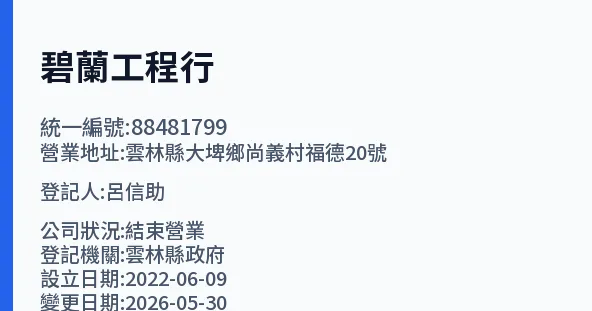 碧蘭工程行的照片-統編 88481799(雲林縣) 公司登記資料與營業項目詳細圖表