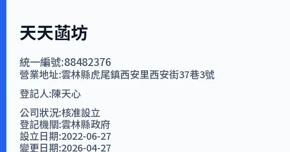 天天菡坊的照片-統編 88482376(雲林縣) 公司登記資料與營業項目詳細圖表