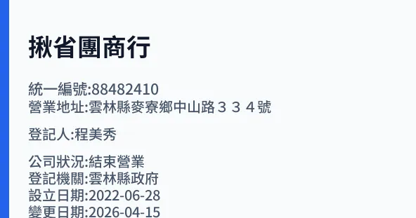 揪省團商行的照片-統編 88482410(雲林縣) 公司登記資料與營業項目詳細圖表