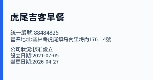 虎尾吉客早餐的照片-統編 88484825(雲林縣) 公司登記資料與營業項目詳細圖表