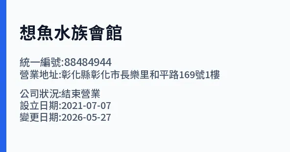 想魚水族會館的照片-統編 88484944(彰化縣) 公司登記資料與營業項目詳細圖表