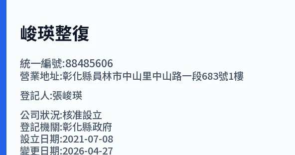 峻瑛整復的照片-統編 88485606(彰化縣) 公司登記資料與營業項目詳細圖表