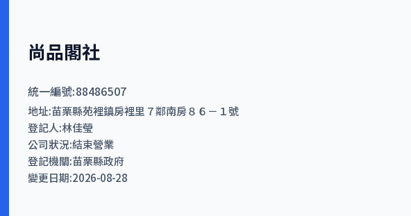 尚品閣社的照片-統編 88486507(苗栗縣) 公司登記資料與營業項目詳細圖表