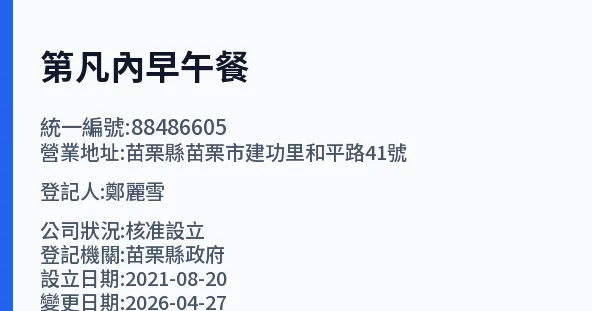 第凡內早午餐的照片-統編 88486605(苗栗縣) 公司登記資料與營業項目詳細圖表