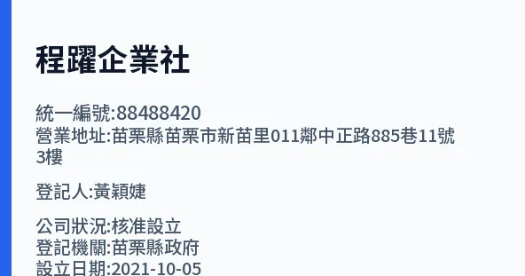 程躍企業社的照片-統編 88488420(苗栗縣) 公司登記資料與營業項目詳細圖表