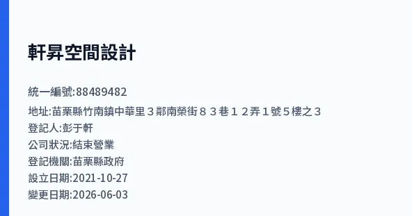 軒昇空間設計的照片-統編 88489482(苗栗縣) 公司登記資料與營業項目詳細圖表