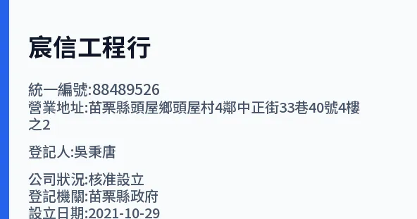 宸信工程行的照片-統編 88489526(苗栗縣) 公司登記資料與營業項目詳細圖表