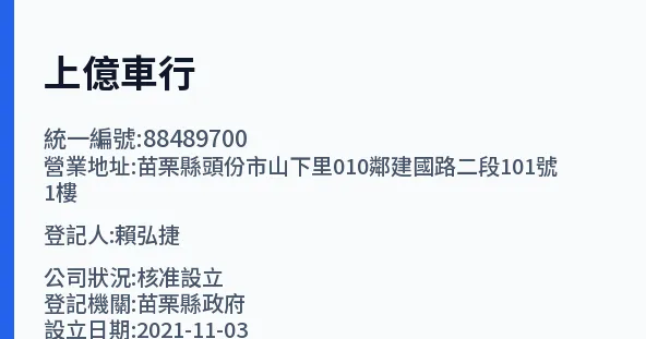 上億車行的照片-統編 88489700(苗栗縣) 公司登記資料與營業項目詳細圖表