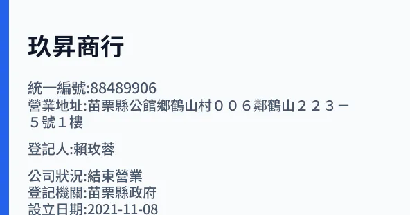 玖昇商行的照片-統編 88489906(苗栗縣) 公司登記資料與營業項目詳細圖表