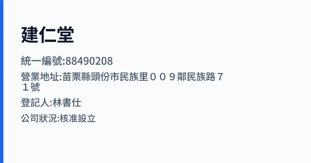 建仁堂 - 統編 88490208(苗栗縣) 公司登記資料與營業項目詳細圖表
