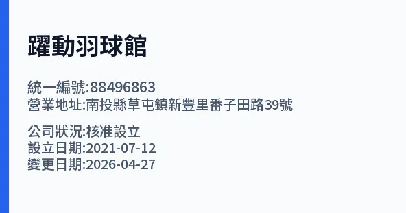 躍動羽球館的照片-統編 88496863(南投縣) 公司登記資料與營業項目詳細圖表