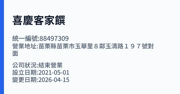 喜慶客家饌的照片-統編 88497309(苗栗縣) 公司登記資料與營業項目詳細圖表