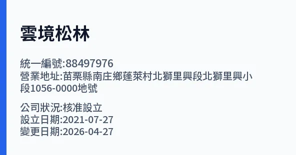 雲境松林的照片-統編 88497976(苗栗縣) 公司登記資料與營業項目詳細圖表