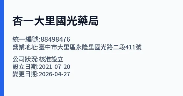 杏一大里國光藥局的照片-統編 88498476(臺中市) 公司登記資料與營業項目詳細圖表