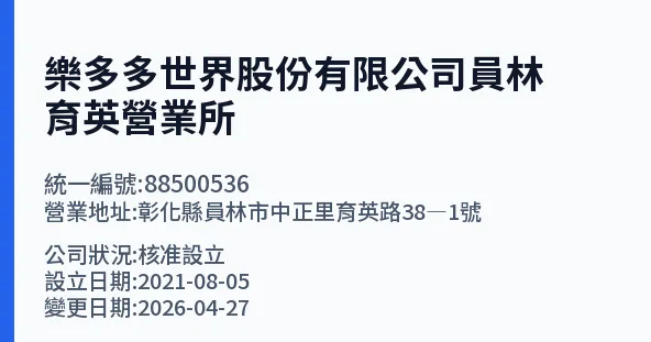 樂多多世界股份有限公司員林育英營業所的照片-統編 88500536(彰化縣) 公司登記資料與營業項目詳細圖表