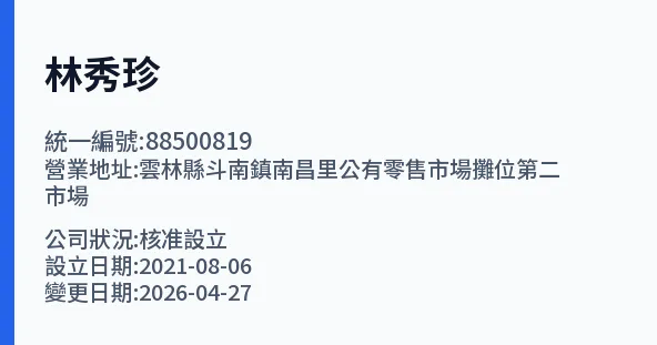 林秀珍的照片-統編 88500819(雲林縣) 公司登記資料與營業項目詳細圖表