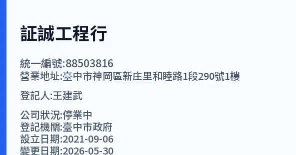証誠工程行的照片-統編 88503816(臺中市) 公司登記資料與營業項目詳細圖表