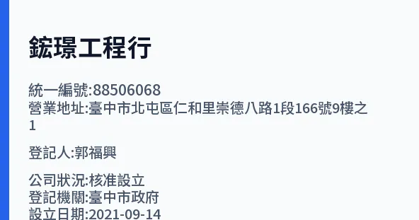 鋐璟工程行的照片-統編 88506068(臺中市) 公司登記資料與營業項目詳細圖表